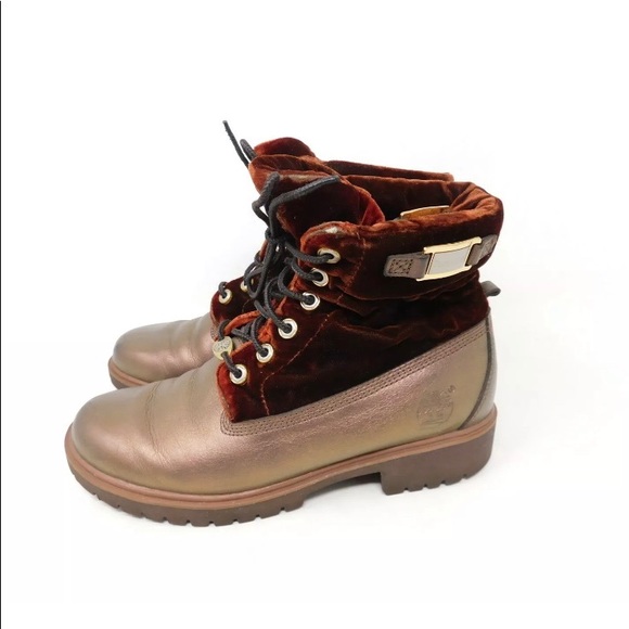 Timberland | Shoes | Timberland 95 Brown Velvet Lace Up Metallic Boots ...
